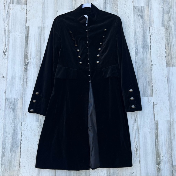 Vintage | Jackets & Coats | Vtg Gothic Black Velvet Military Coat 9s ...